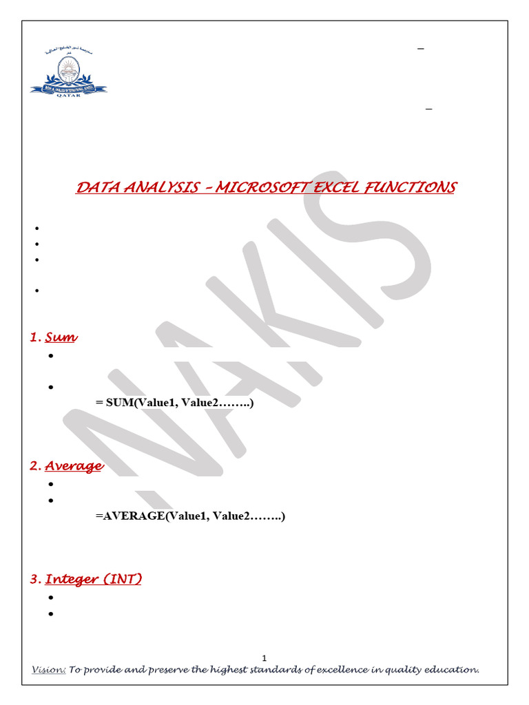 Excel Functions Worksheet for Students | PDF | Numbers | Rounding