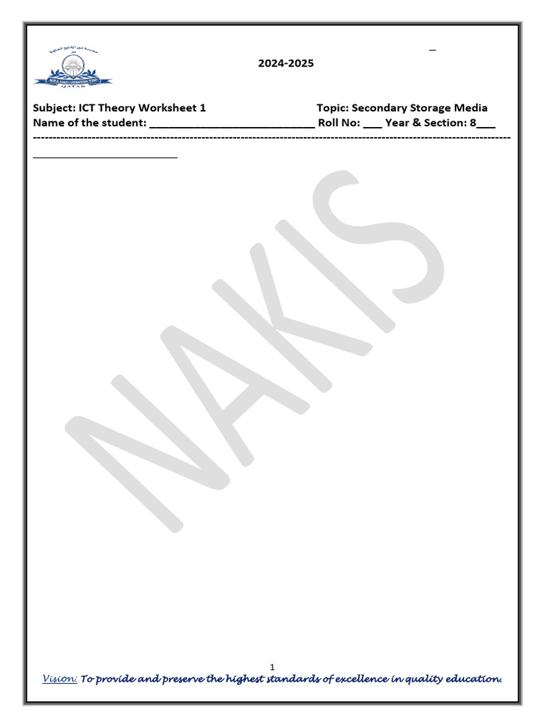 OCT-NOV Secondary Storage Devices - Theory Worksheet | PDF | Computer ...