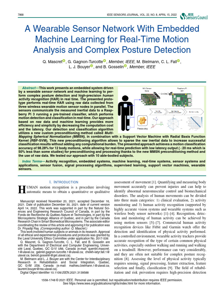 A Wearable Sensor Network With Embedded Machine Learning For Real-Time Motion Analysis and ...