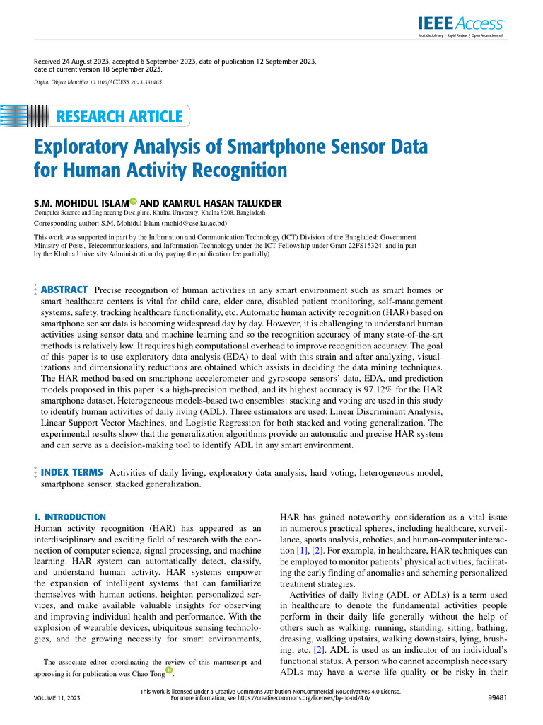 Exploratory Analysis Of Smartphone Sensor Data For Human Activity Recognition Pdf Deep