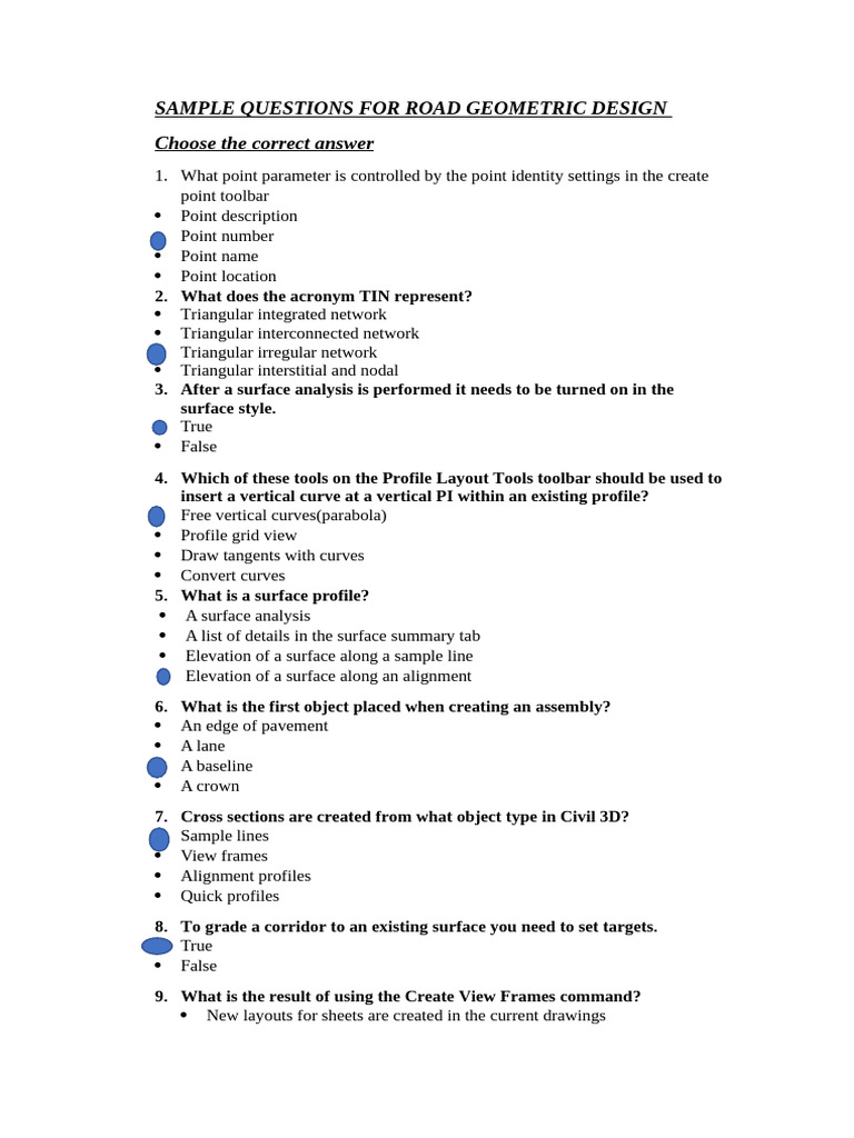 Road Geometric Design Quiz Questions | PDF | Computers