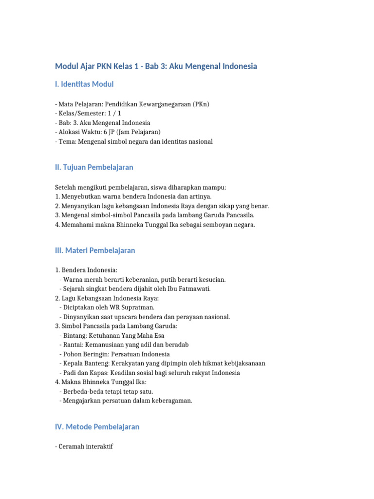 Modul Ajar PKN Kelas 1 Bab 3 Aku Mengenal Indonesia | PDF
