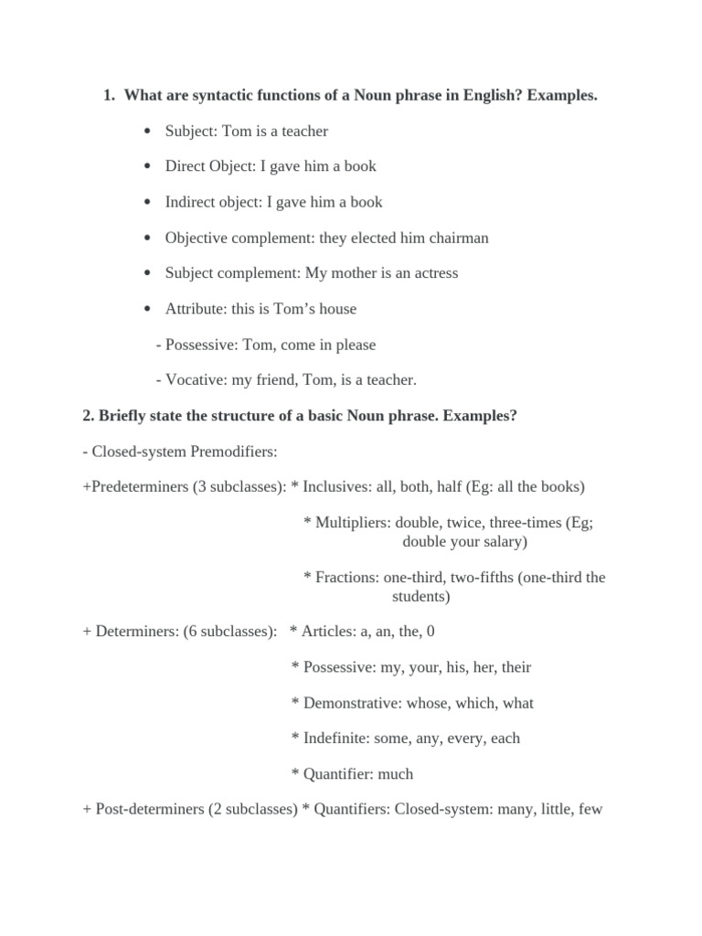 Questions For Revision (Syntax) | PDF | Verb | Adjective