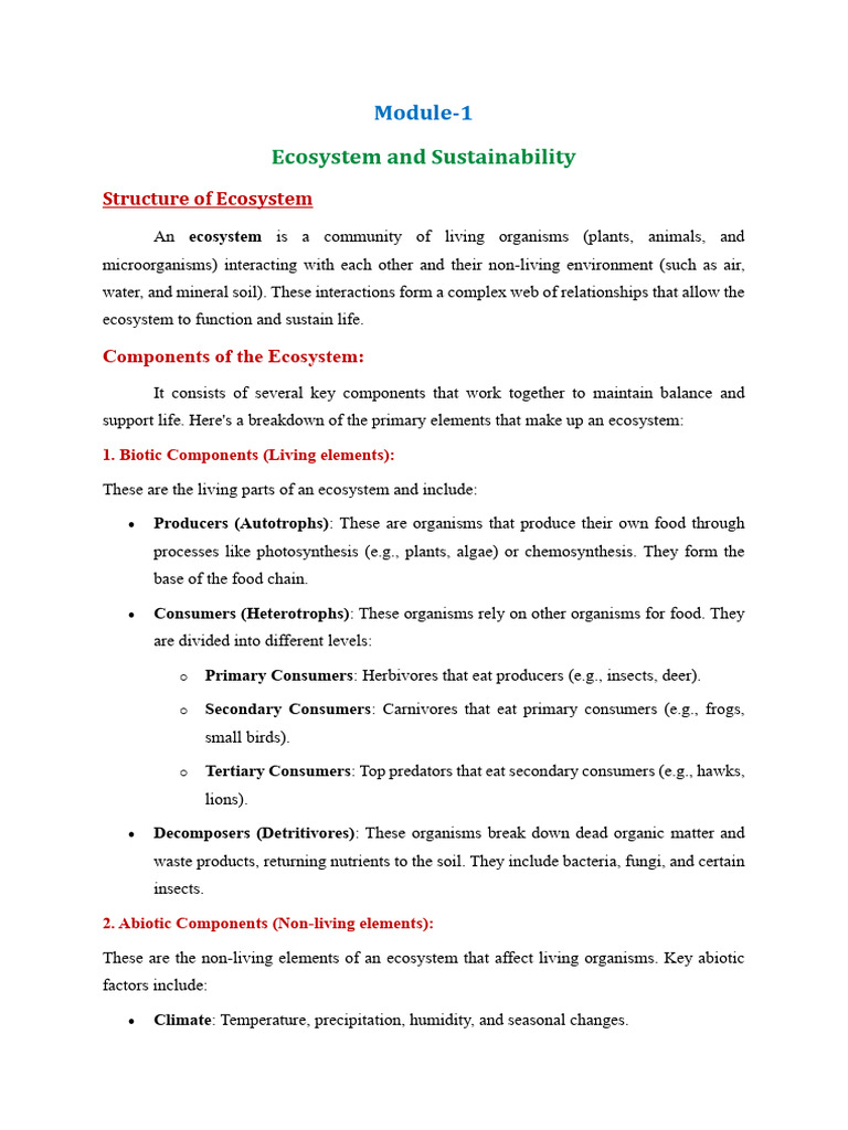 ES - Module 1 Ecosystem & Sustainability - SRA | PDF | Wetland | Ecosystem