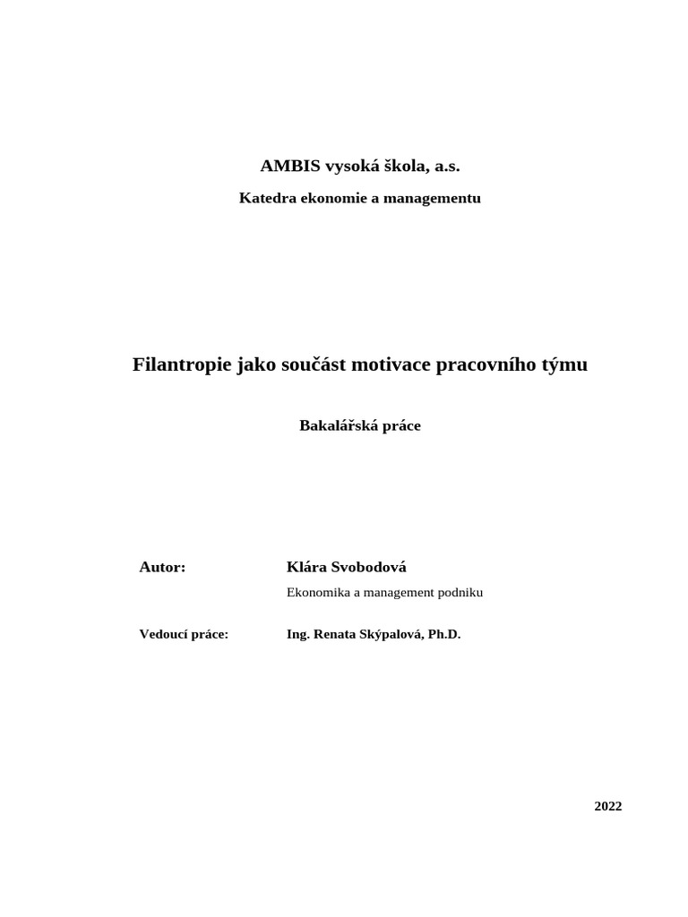 BP-filantropie Jako Soucast Motivace Pracovniho Tymu | PDF