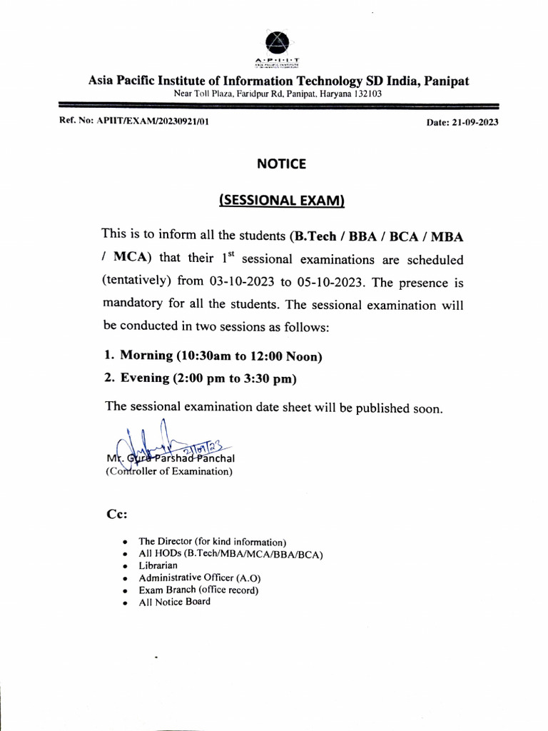 Sessional Notice | PDF