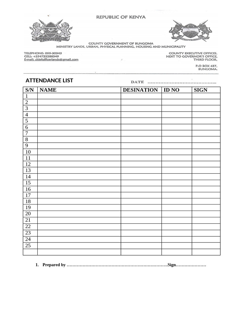 Attendance List | PDF | Games & Activities | Cooking, Food & Wine
