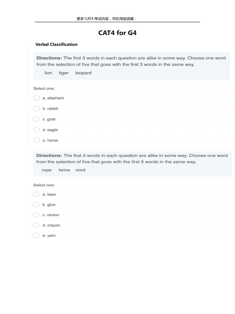 CAT4 For G4-02-Verbal Classification 1 | PDF