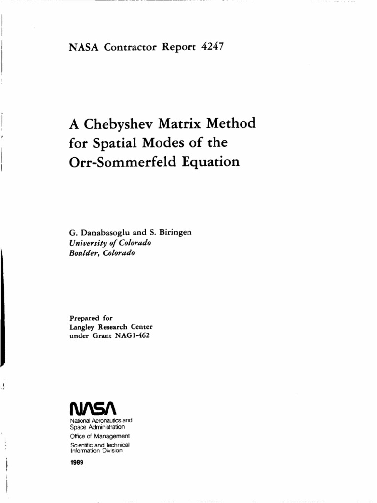 A Chebychev Matrix Method For Spatial Modes of The Orr-Sommerfield ...
