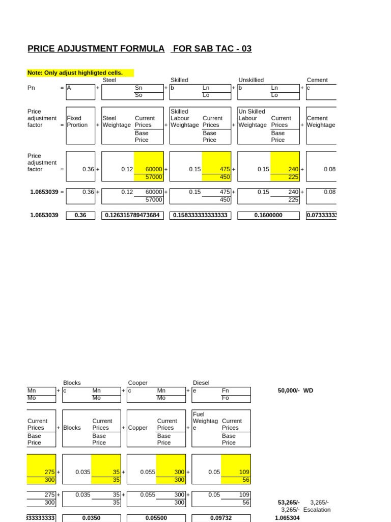 Price Adjustment and Escalation Formula | PDF