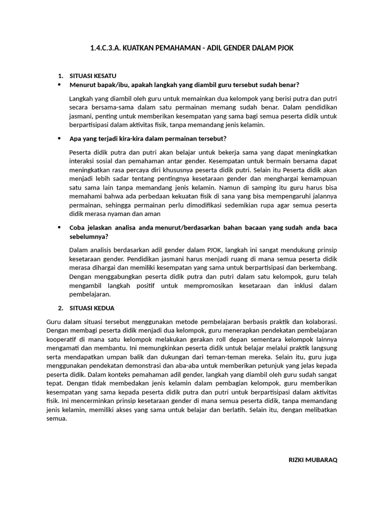 1.4.c.3.a. Kuatkan Pemahaman - Adil Gender Dalam Pjok | PDF | Karier ...