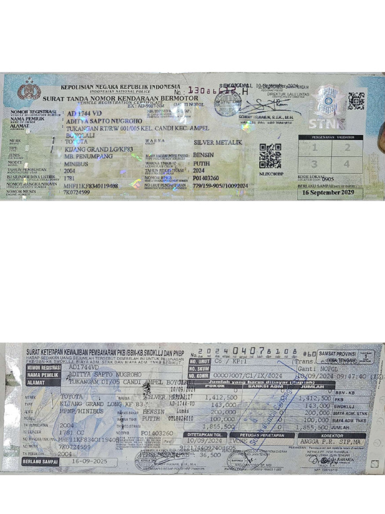 Contoh STNK Kendaraan Bermotor | PDF
