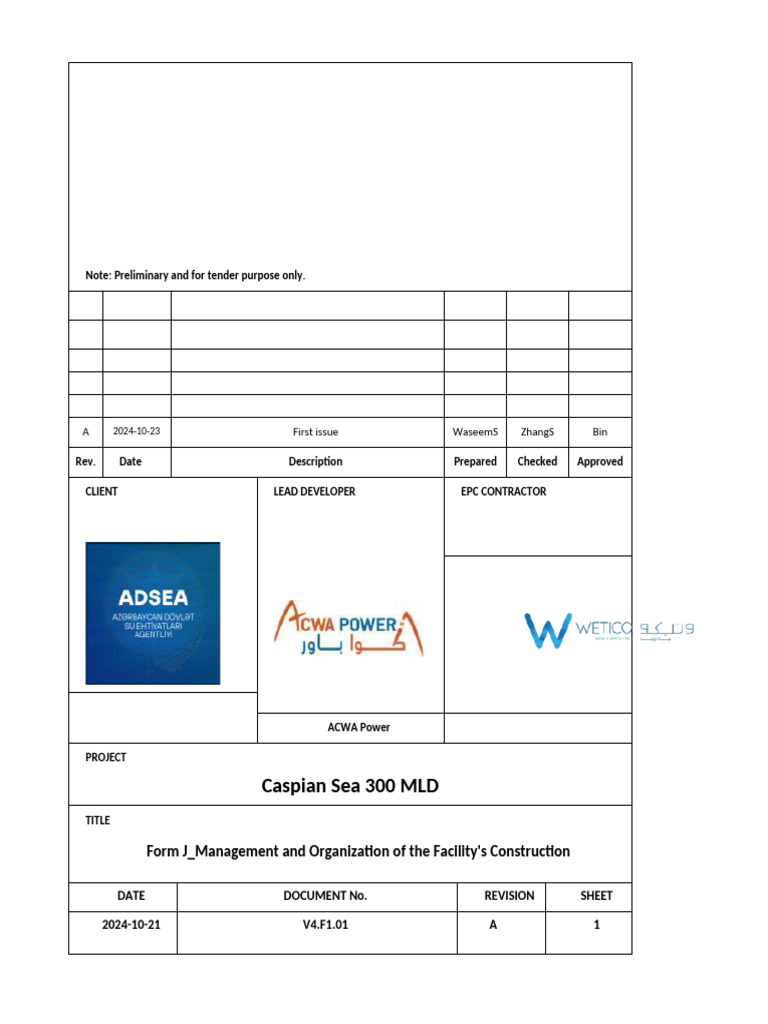 Form J - Management and Organization of The Facility's Construction ...