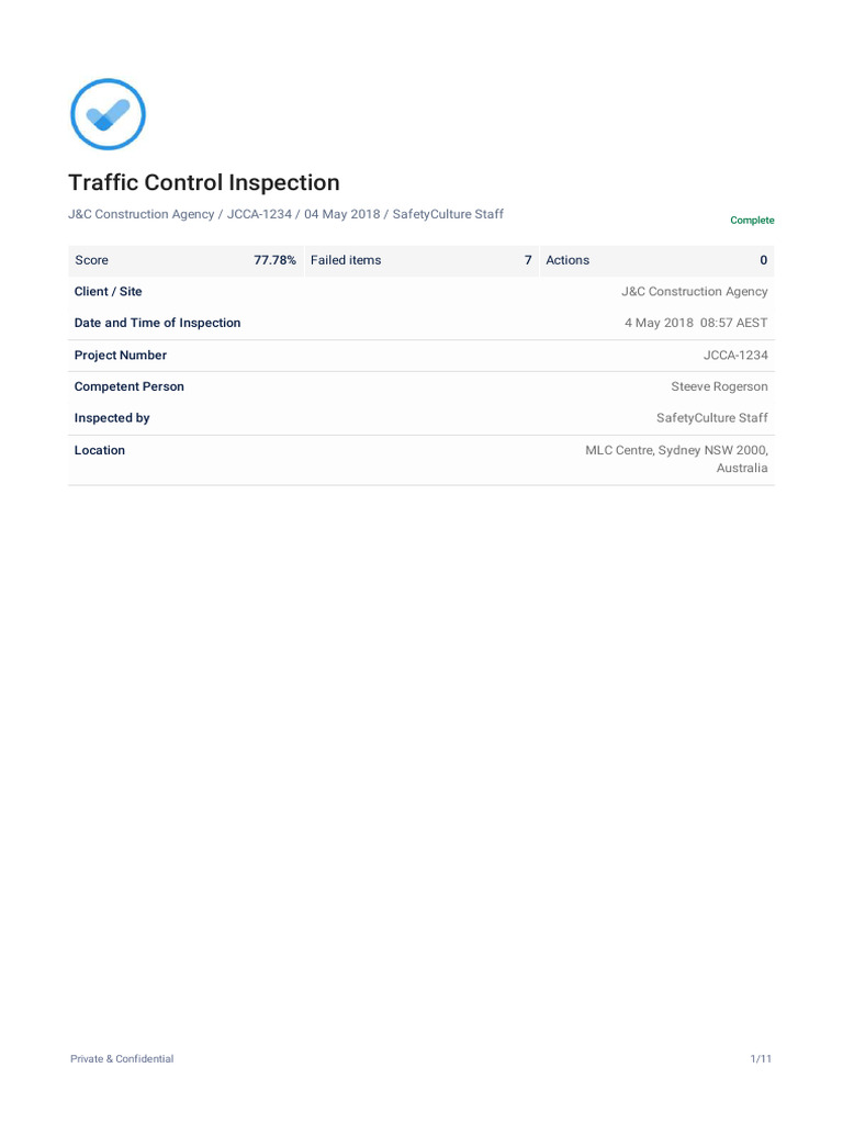 Traffic Control Inspection Sample Report | PDF | Personal Protective ...