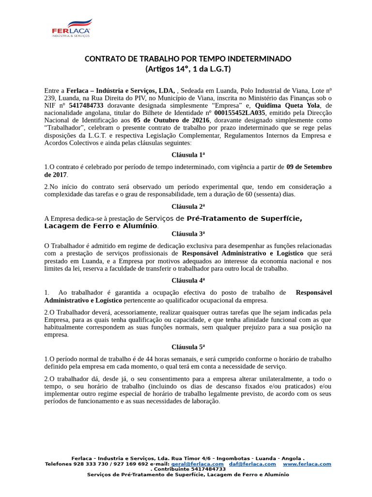 Novo Modelo Contrato de Trabalho Por Tempo Indeterminado | PDF | Férias trabalhistas | Pessoal ...