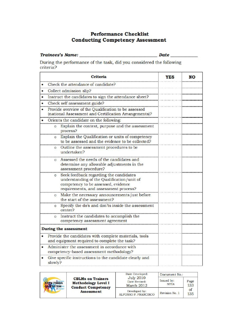 AMA-PErformance Criteria Checklist | PDF