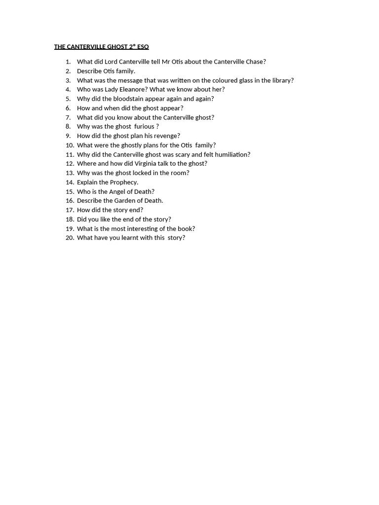 Canterville Ghost Study Guide 2º ESO | PDF | General Fiction
