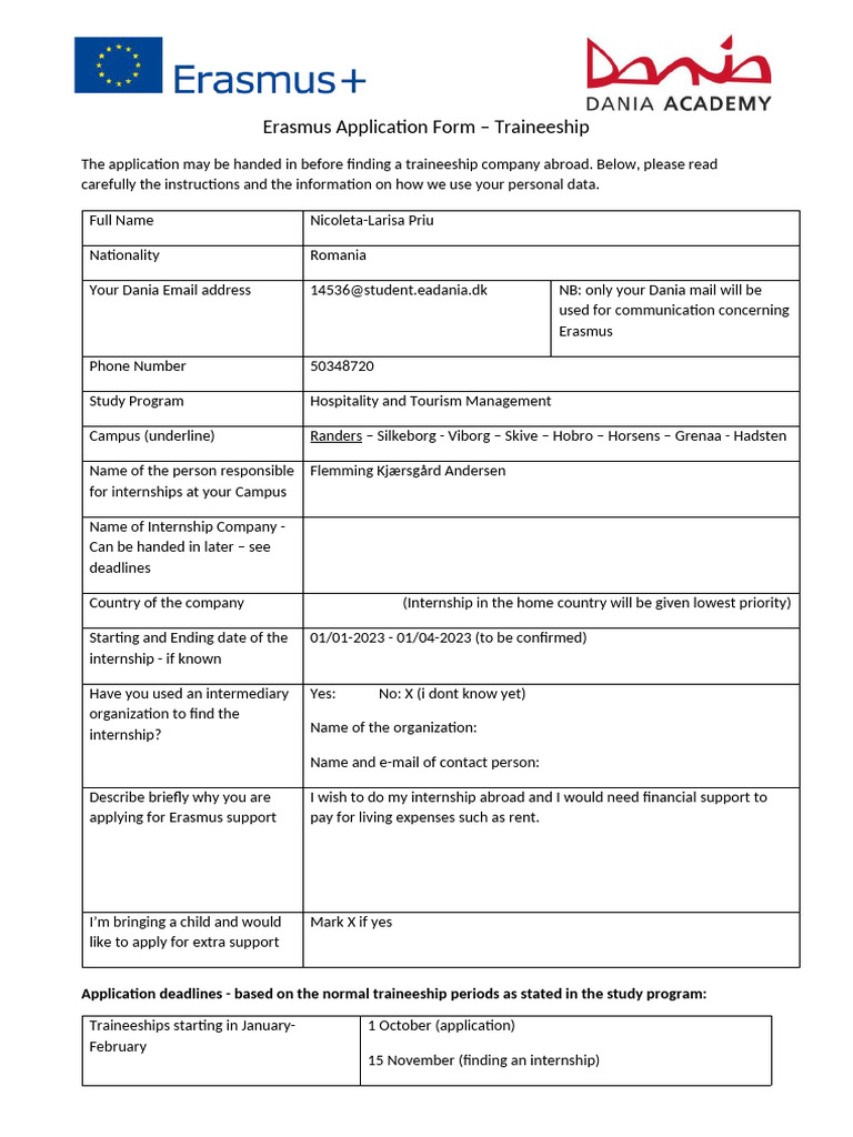 Erasmus Traineeship Application Guide | PDF | Career & Growth