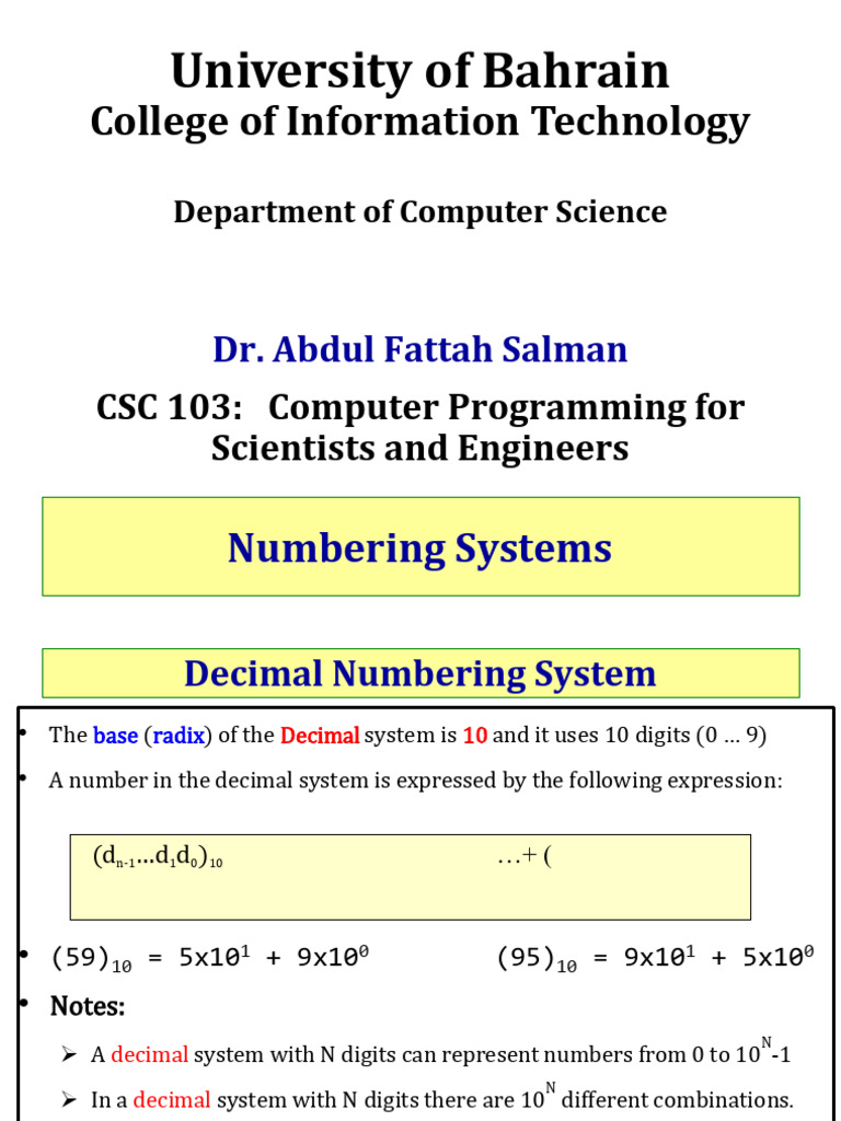 CSC 103 Numbering Sysrems | PDF | Computer Engineering | Arithmetic CSC 103 Numbering Sysrems | PDF | Computer Engineering | Arithmetic