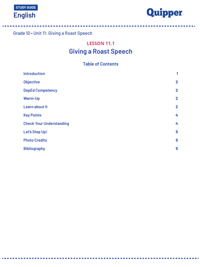 Grade 10: Mastering Roast Speeches | PDF