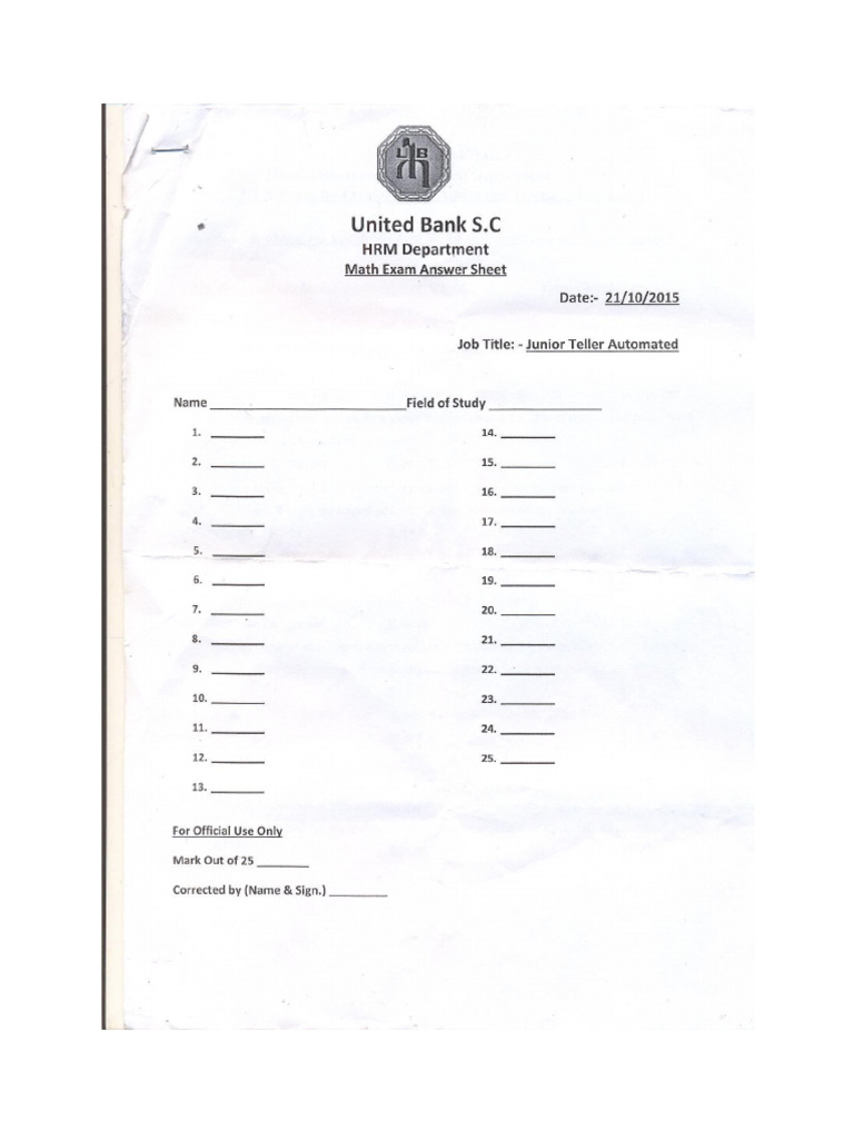 Hibert Bank Exam | PDF