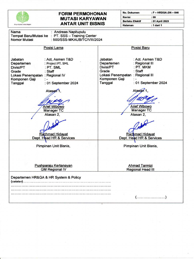 Form Mutasi Staff | PDF
