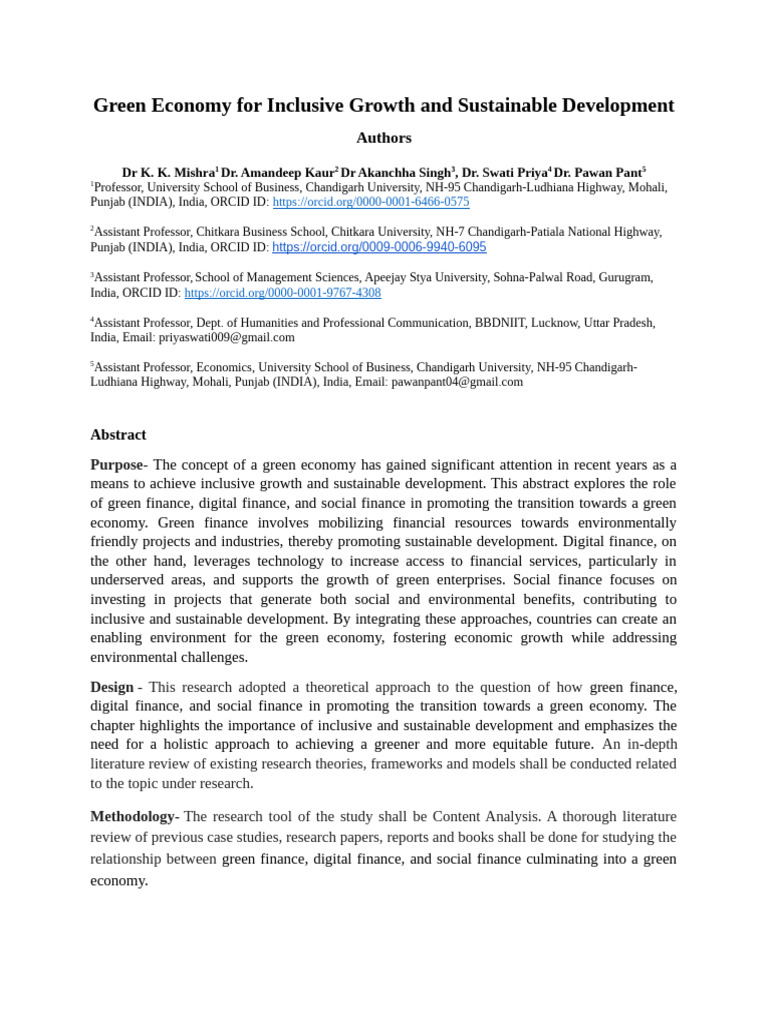Green Economy For Inclusive Growth and Sustainable Development | PDF ...