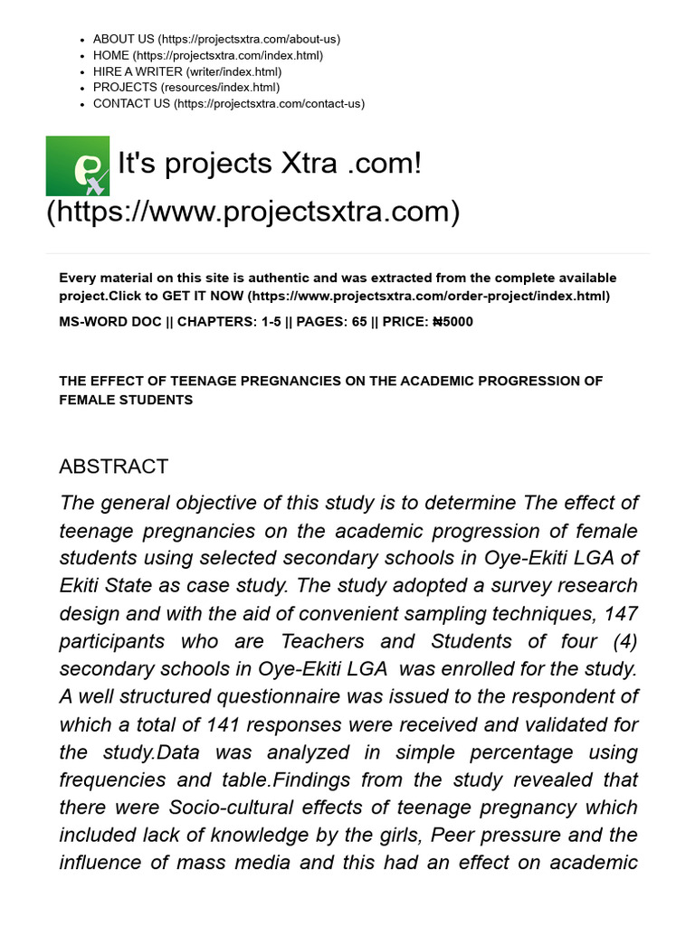 THE EFFECT OF TEENAGE PREGNANCIES ON THE ACADEMIC PROGRESSION OF FEMALE ... THE EFFECT OF TEENAGE PREGNANCIES ON THE ACADEMIC PROGRESSION OF FEMALE ...