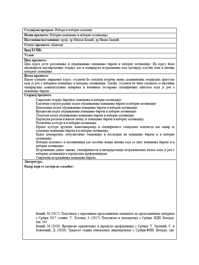 O Izborno Ponasanje I Izborna Motivacija 2022 | PDF