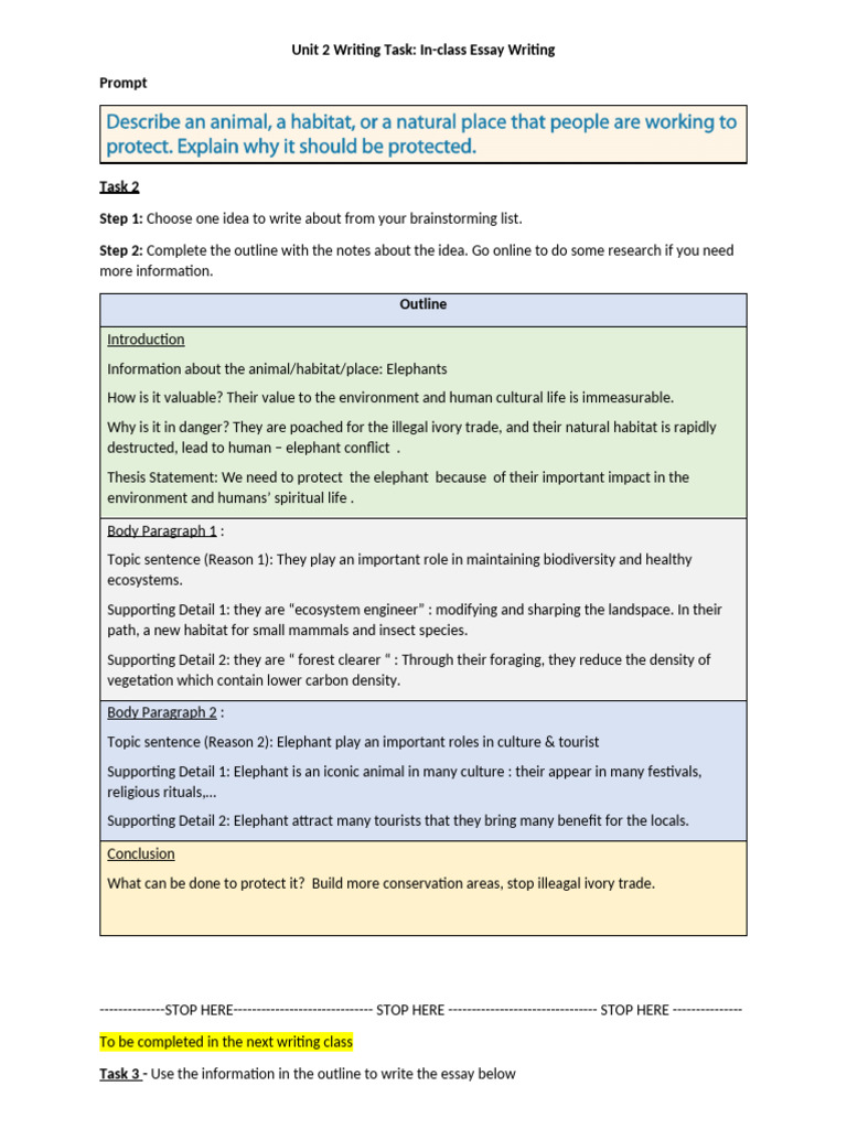Le Dien Hieu - Unit 2 Writing Task - Template | PDF | Vocabulary | Elephant