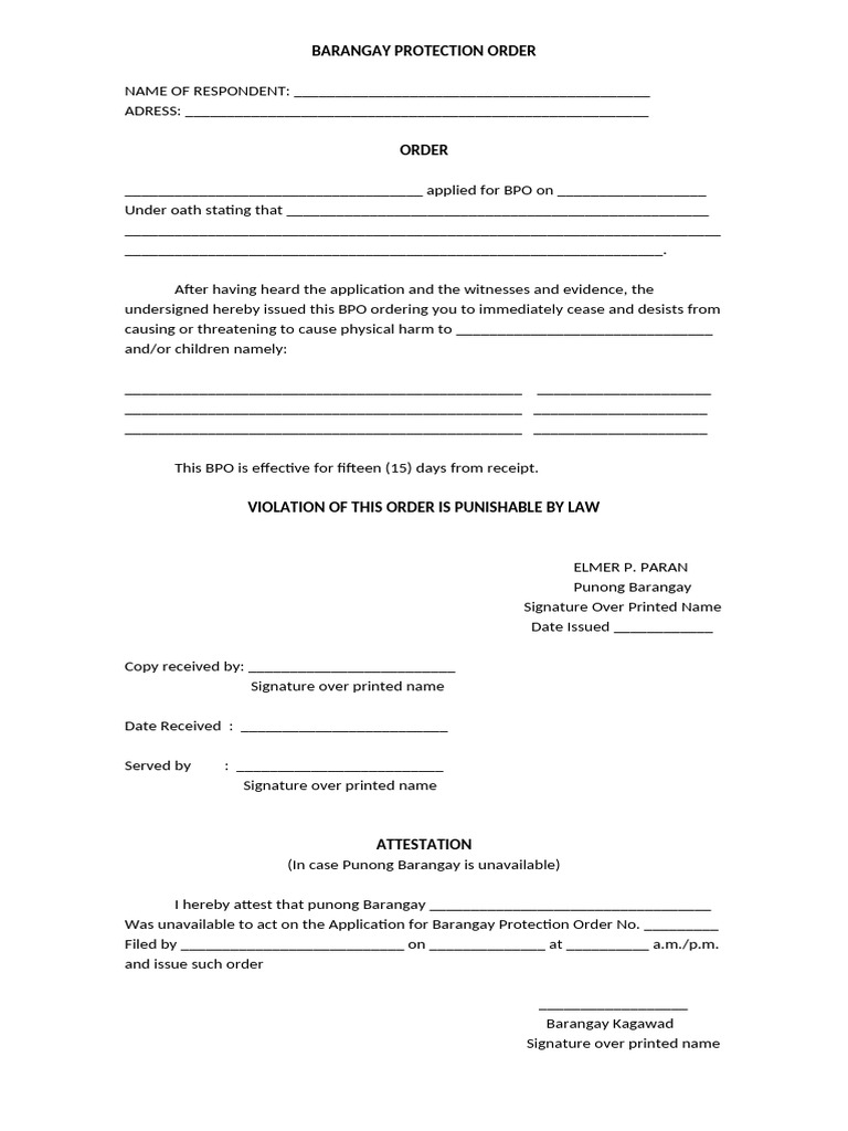Barangay Protection Order | PDF