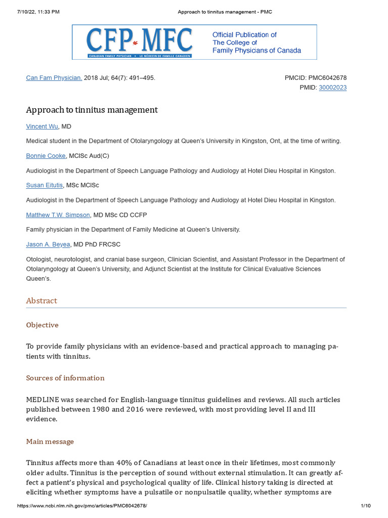Approach To Tinnitus Management - PMC | PDF | Tinnitus | Hearing Loss