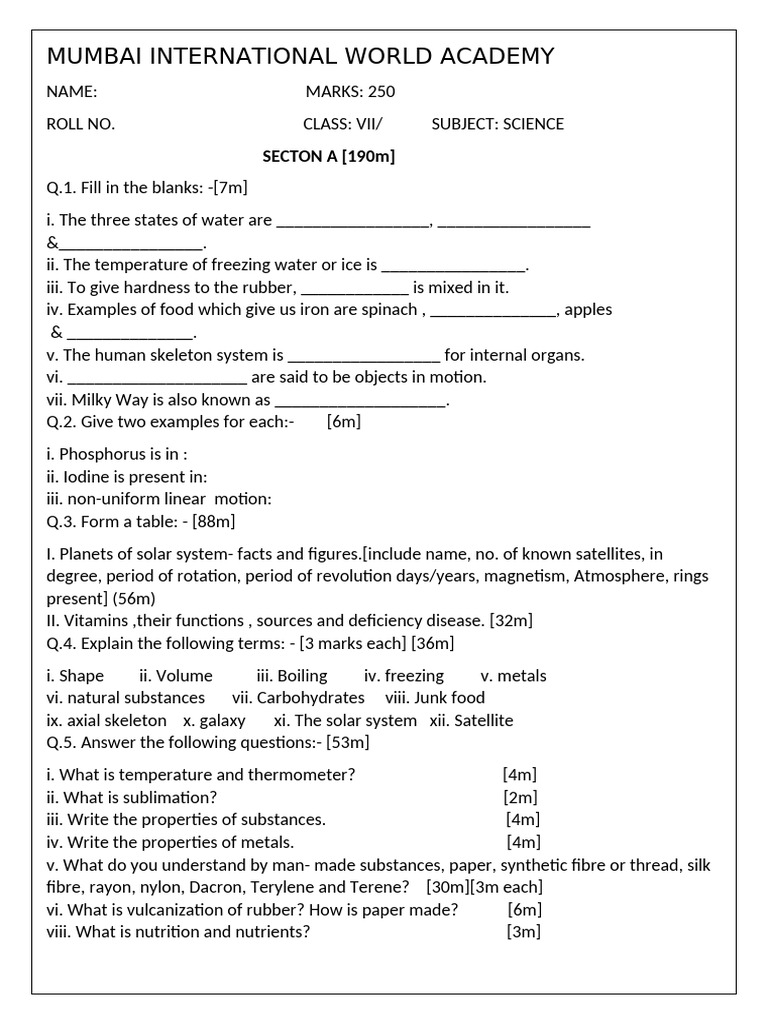 7th Class Science Exam Paper 2021 | PDF | Solar System | Planets