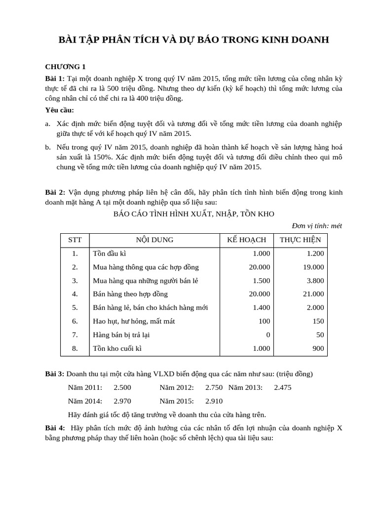 Bai Tap Phan Tich Va Du Bao Trong Kinh Doanh | PDF