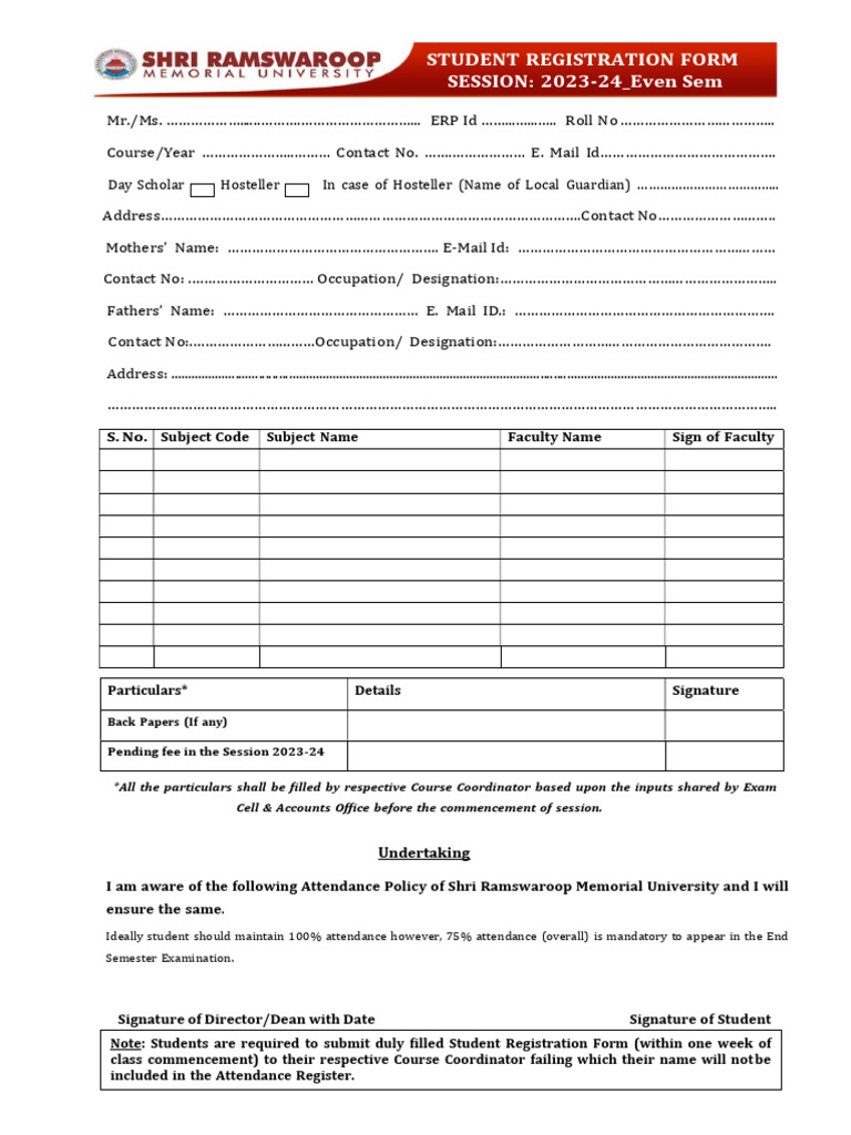 Student Registration Form 2023-24 | PDF