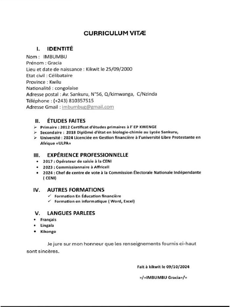 Dossier IMBUMBU Gracia | PDF