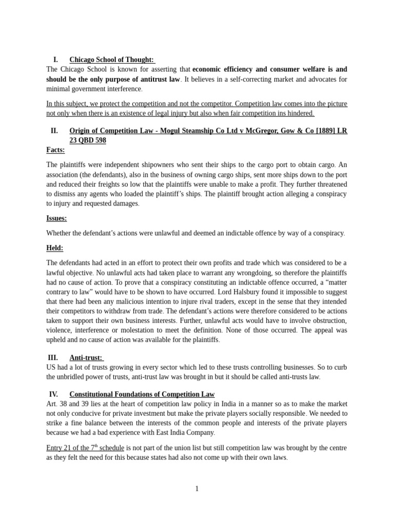 Competition Law - My Notes | PDF | Sherman Antitrust Act | Business