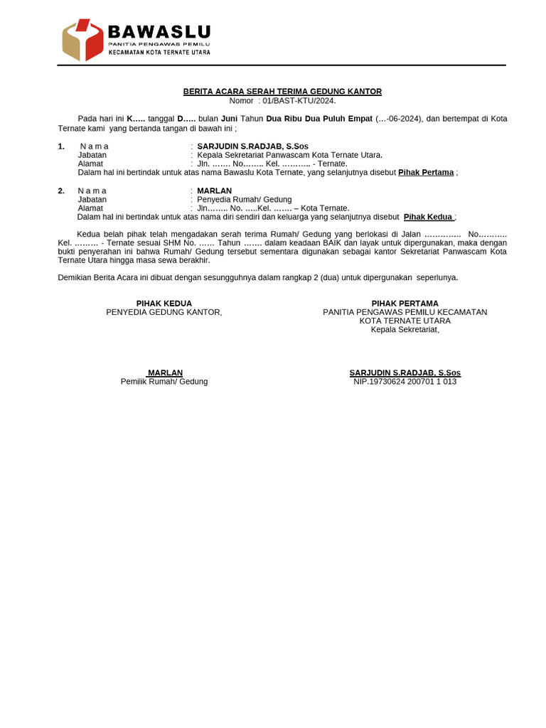 BA Serah Terima Sewa-2024 | PDF