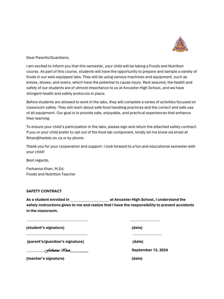 Lab Permission Form Farhann HFN20 | PDF | Teachers