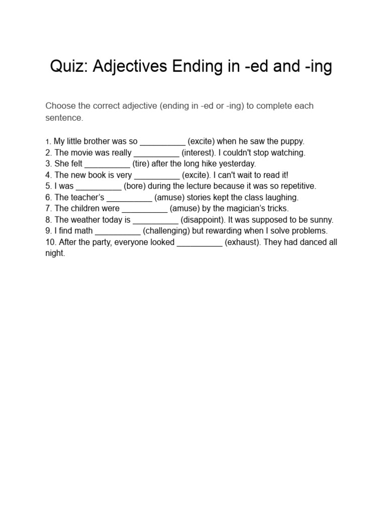 Quiz - Adjectives Ending in - Ed and - Ing | PDF