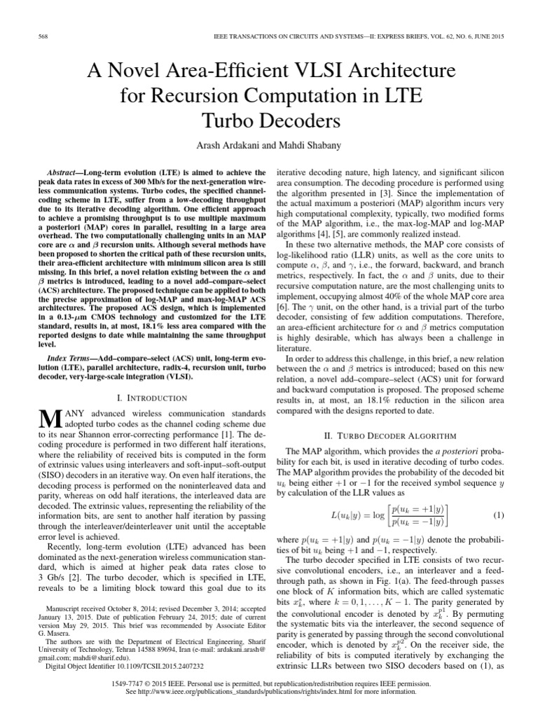 A Novel Area-Efficient VLSI Architecture For Recursion Computation in ... A Novel Area-Efficient VLSI Architecture For Recursion Computation in ...