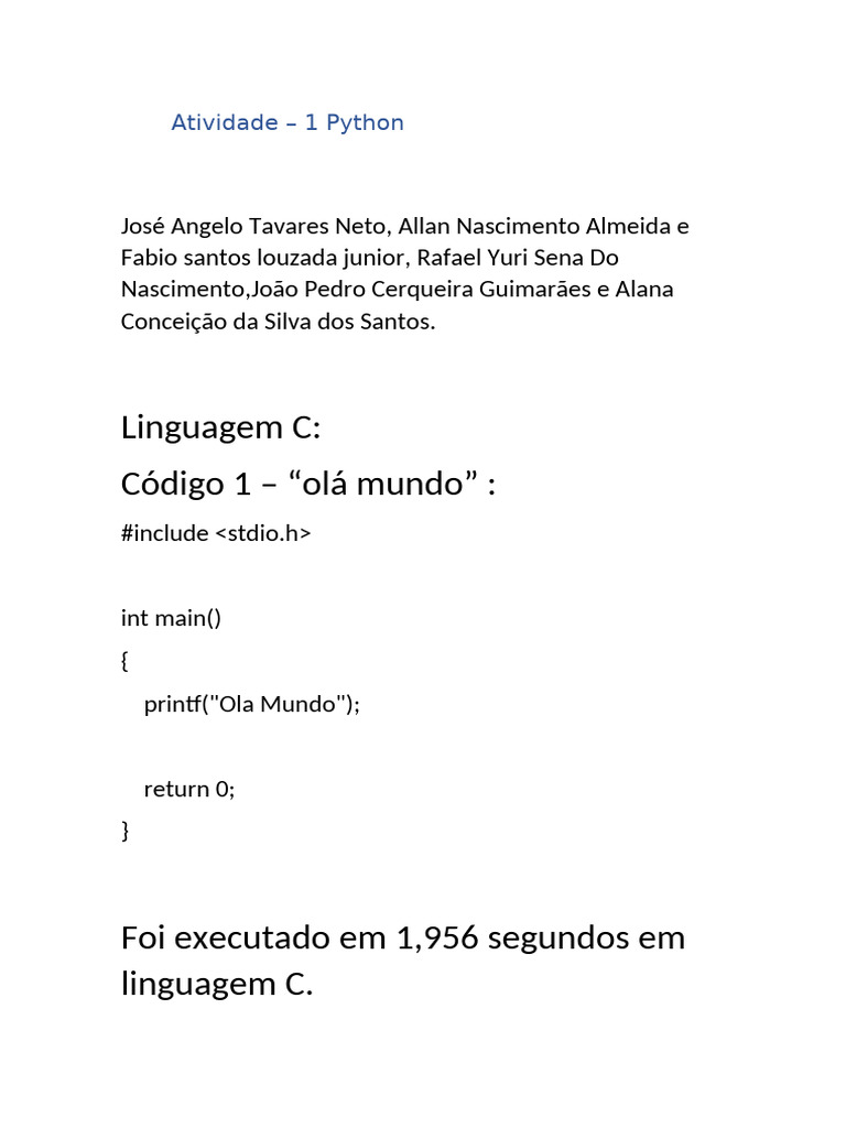Atividade Python Aula 1 | PDF