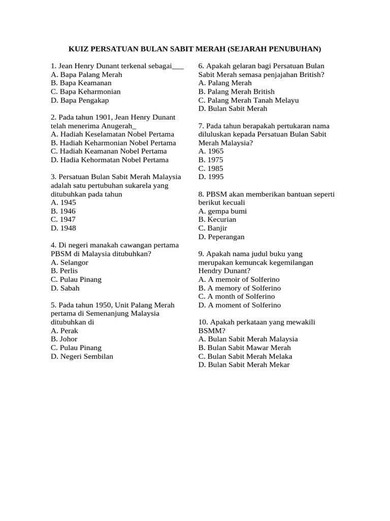 Kuiz Persatuan Bulan Sabit Merah | PDF
