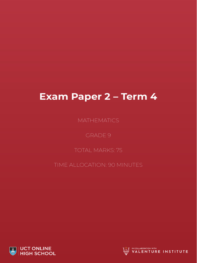 G9 - Maths - Term4 - ExamP2 - Question Paper 2 | PDF