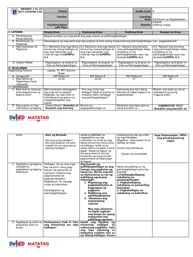 EsP8 DLL Q2 W3 FINAL | PDF