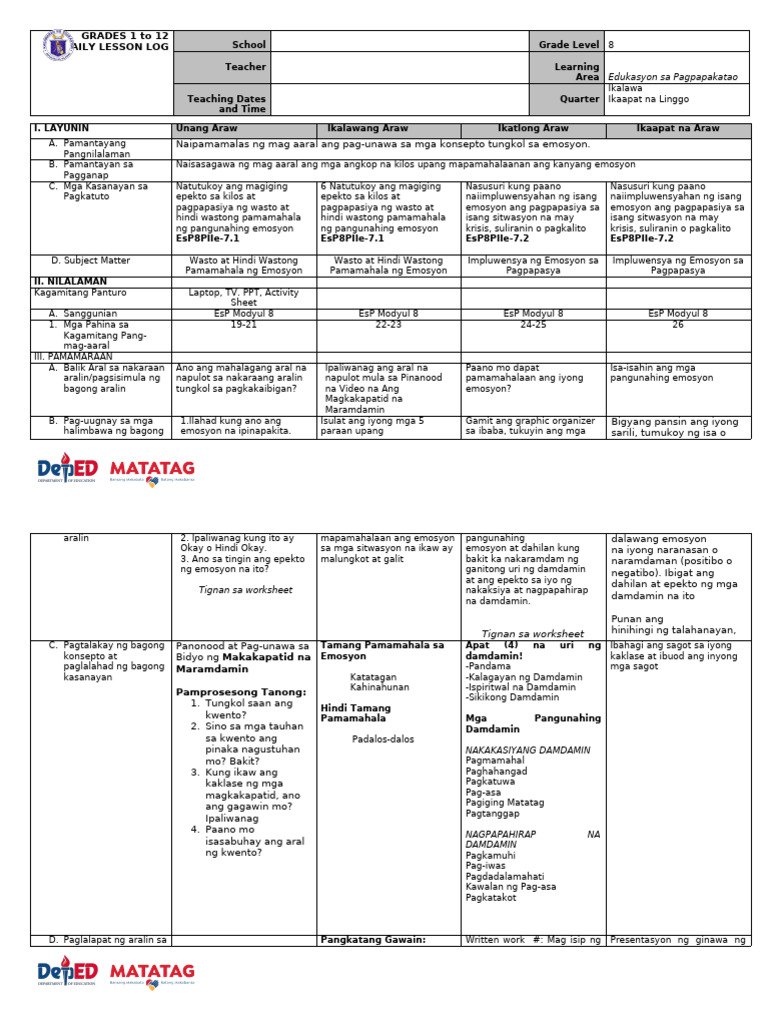 EsP8 DLL Q2 W5 FINAL | PDF