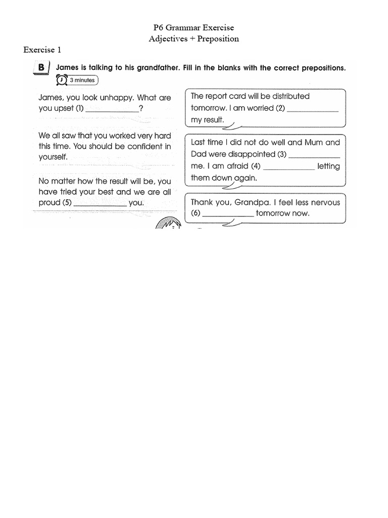 P6 Grammar Exercise (Adjectives - Preposition) | PDF