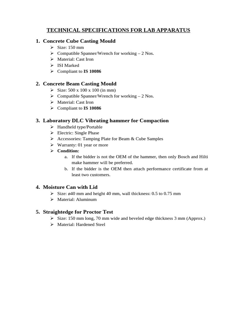 Lab Apparatus Specifications Guide | PDF