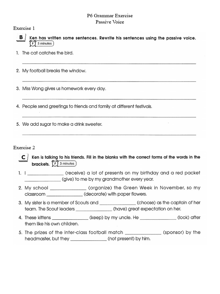 P6 Passive Voice Grammar Exercises | PDF