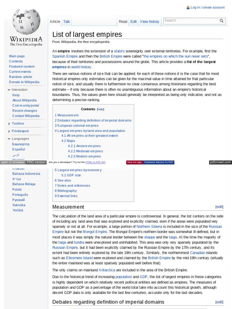En Wikipedia Org Wiki List of Largest Empires | PDF | History